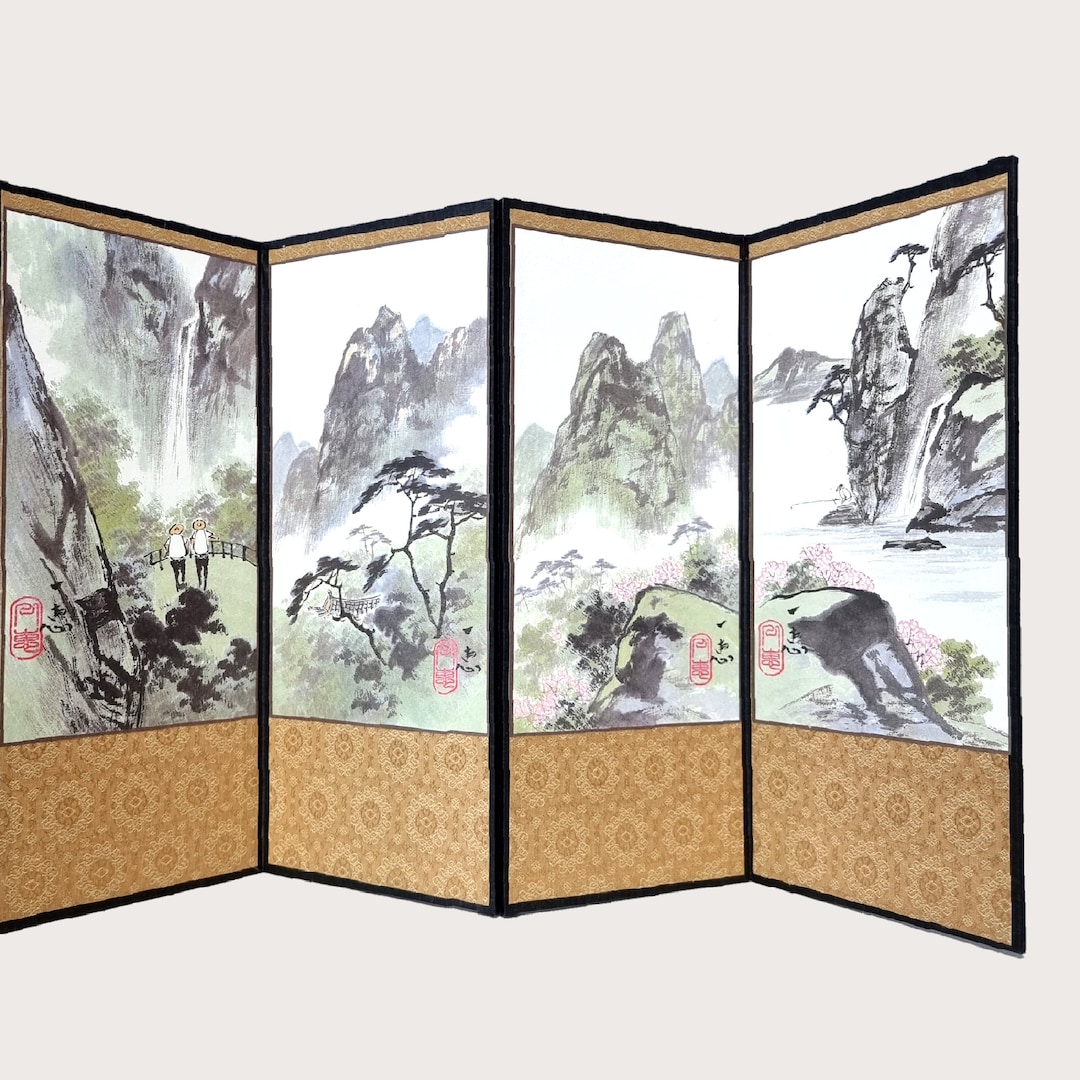 Korean Art Screen Landscape, Decorative Divider, Korean Painting ...