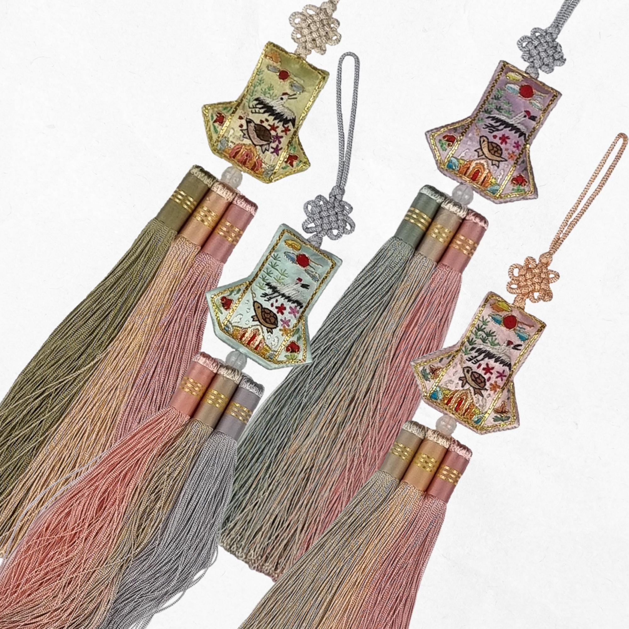 Pastel Turtle&crane Norigae, Korean Good Luck Symbol Embroidered Hanbok ...