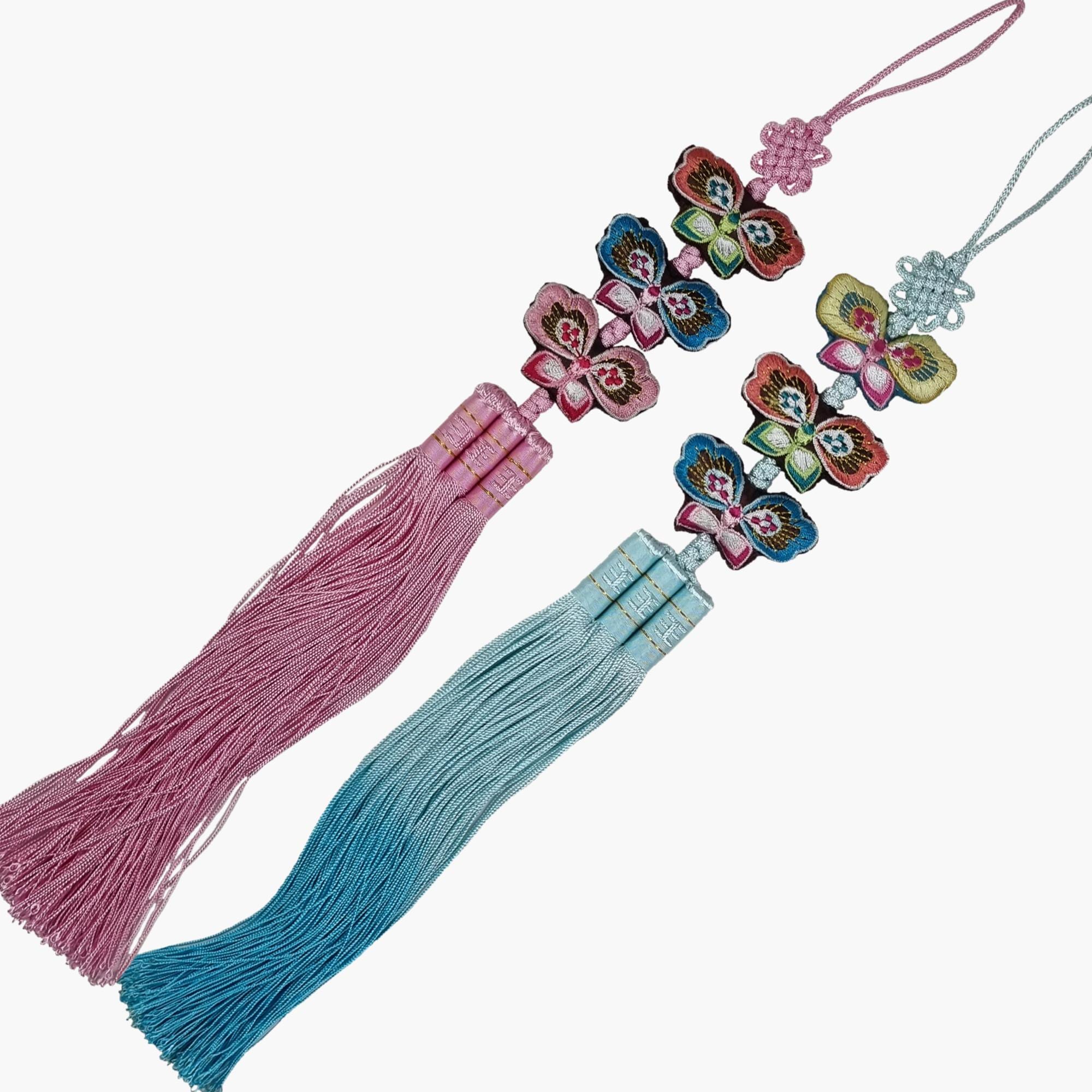 Three-tier Butterfly Norigae Korean Tassel Charm, Long Hanbok Knot ...