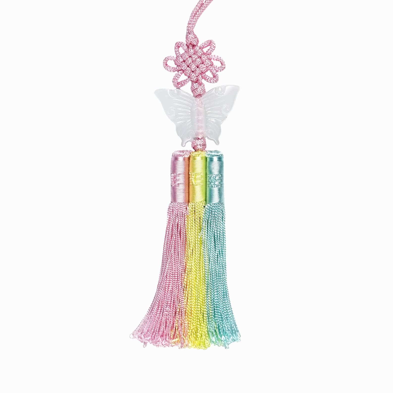 Pastel Butterfly Norigae Korean Tassel Charm, Traditional Knot Keychain ...