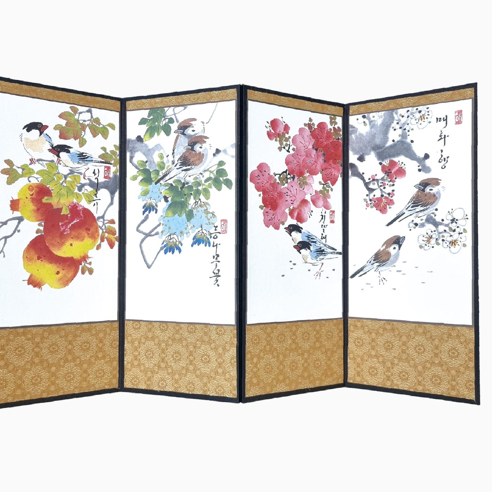 Hwajodo Spring Flower and Bird Folding Screen, Tabletop Korean Painting ...