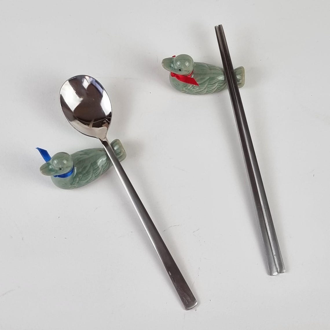 Celadon Mandarin Duck Korean Spoon & Chopstick Rest Set of 2, Wonang ...