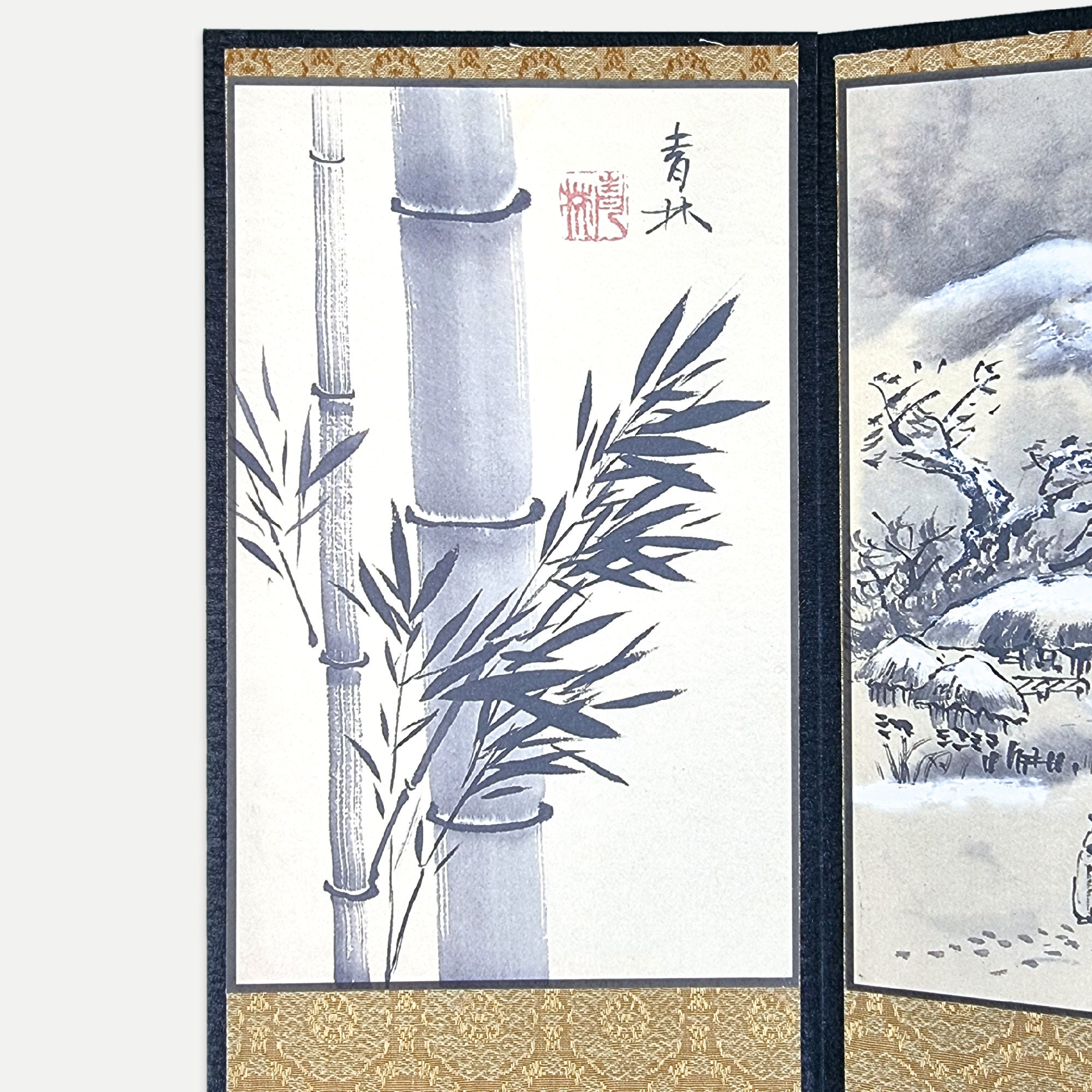 Sagunja Ink Folding Screen, Tabletop Korean Four Gentlemen Noble Plants ...