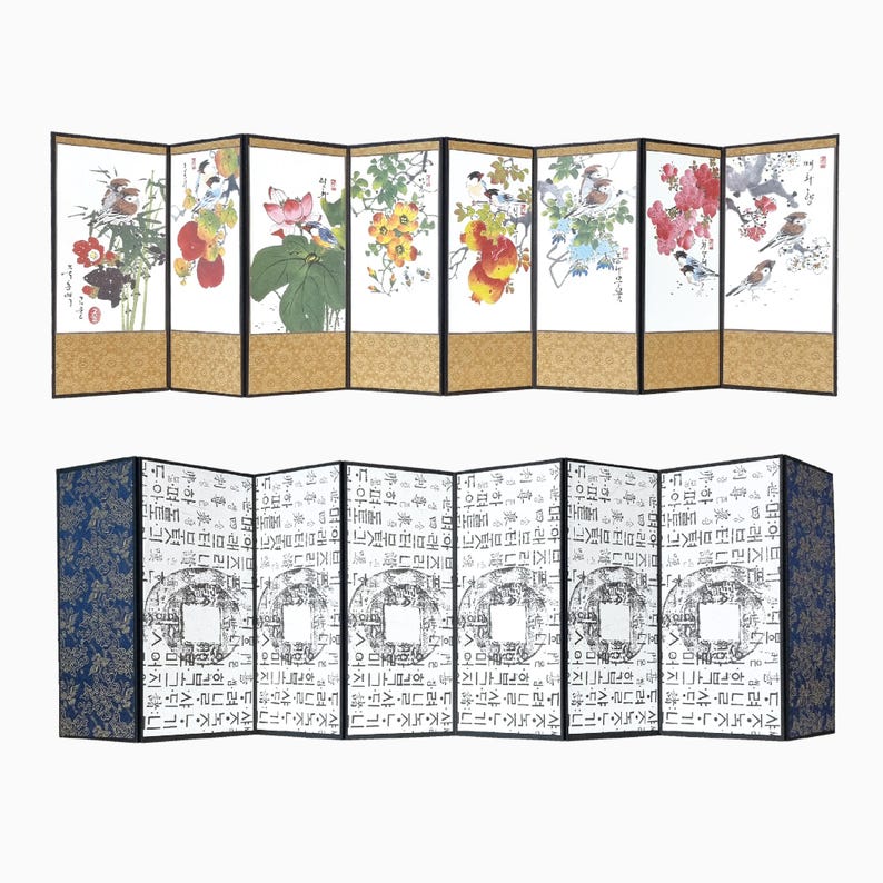 Hwajodo Spring Flower and Bird Folding Screen, Tabletop Korean Painting ...