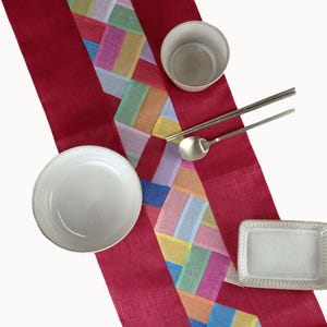 Saekdong Korean Patchwork Quilt Table Runner, Traditional Color Block ...