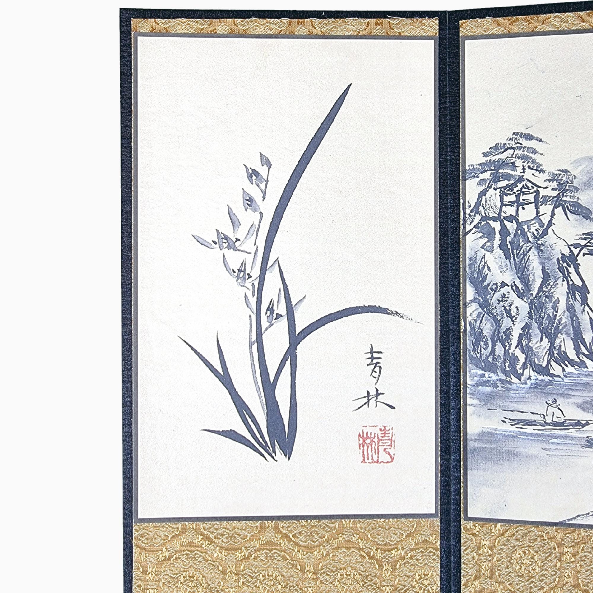 Sagunja Ink Folding Screen, Tabletop Korean Four Gentlemen Noble Plants ...