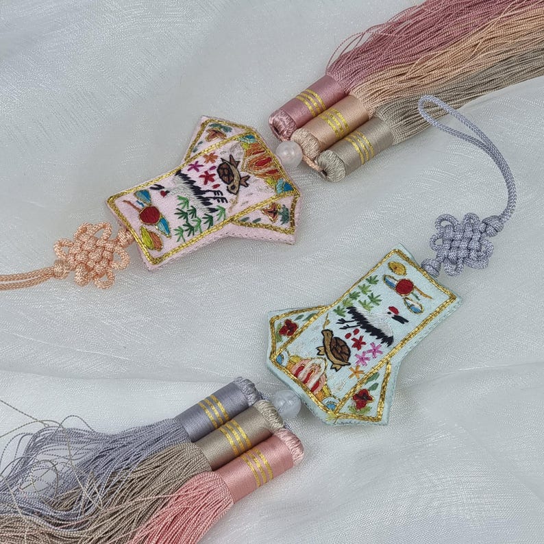 Pastel Turtle&crane Norigae Korean Tassel Charm, Korean Good Luck ...