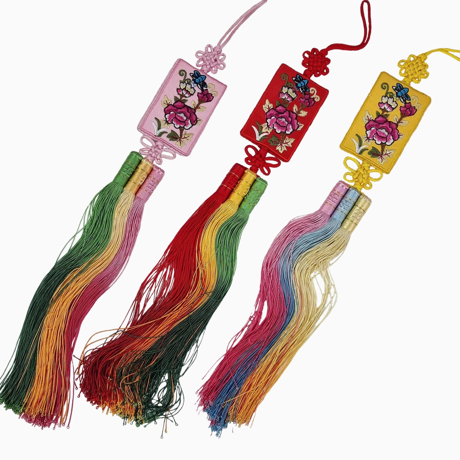Peony Norigae Korean Tassel Charm, Floral Embroidered Hanbok Knot ...