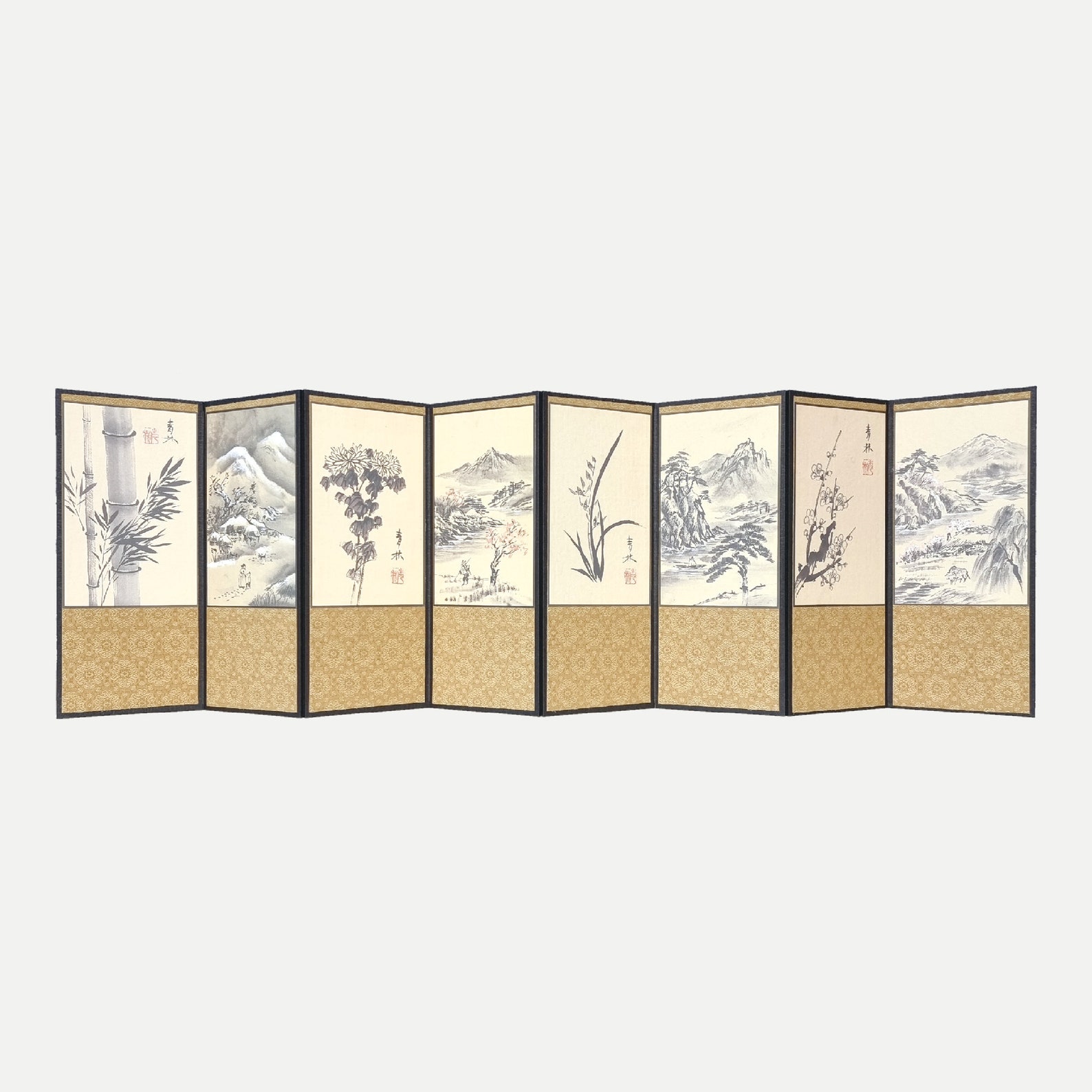 Sagunja Ink Folding Screen, Tabletop Korean Four Gentlemen Noble Plants ...
