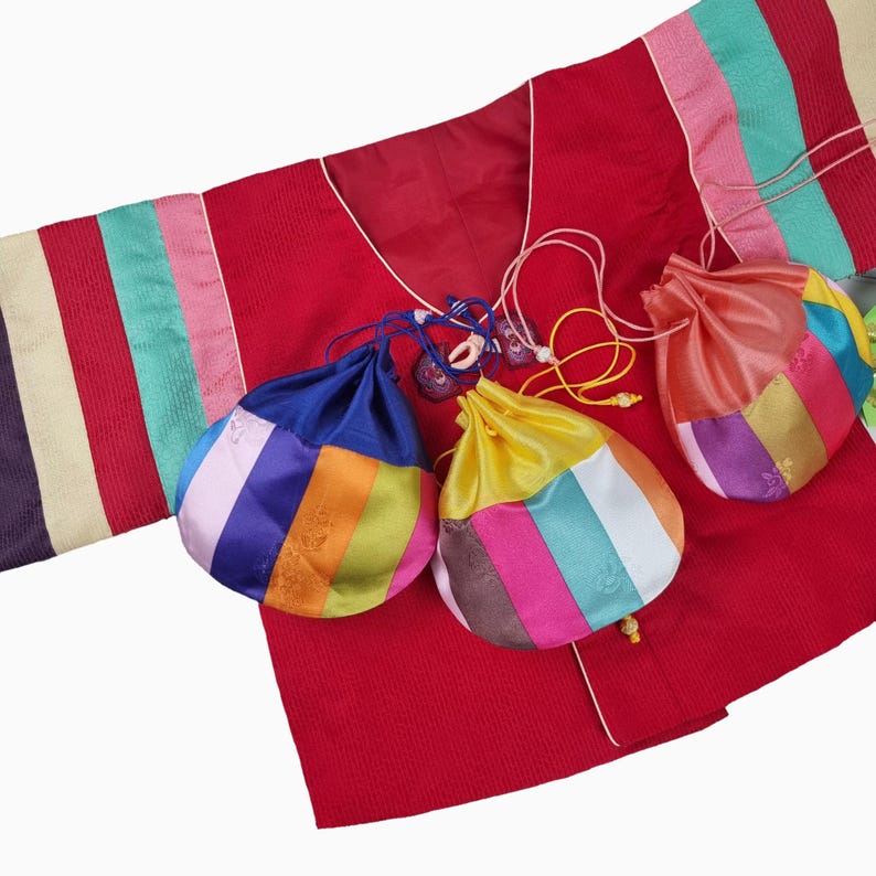 8PCS Set of Korean Color Block Seakdong Lucky Pouches, Bokjumeoni ...