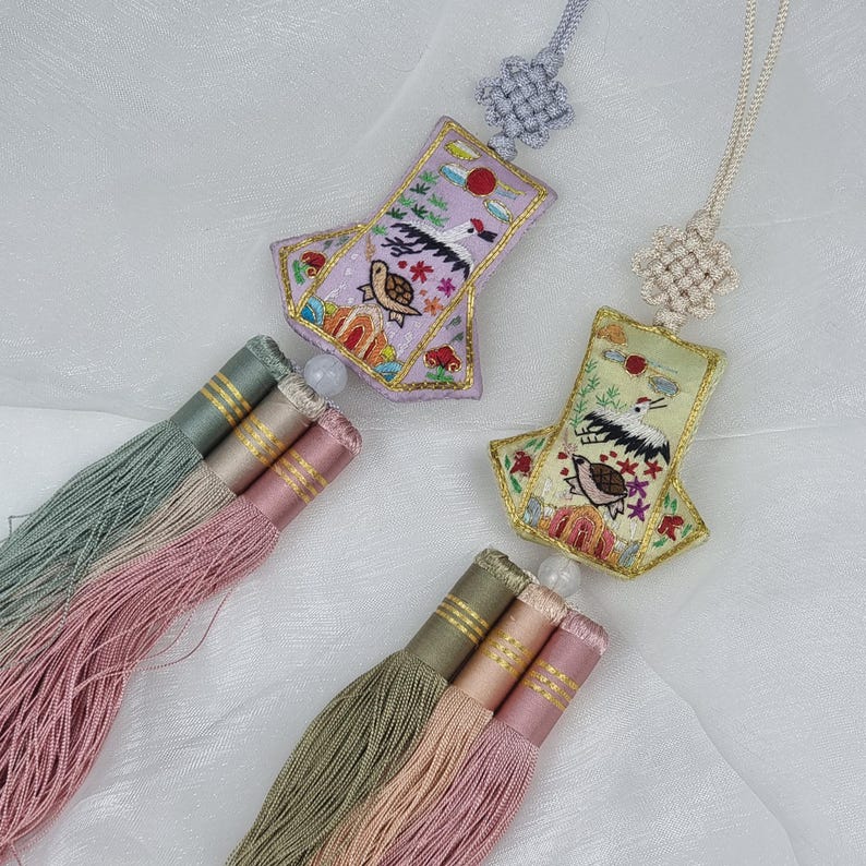 Pastel Turtle&crane Norigae Korean Tassel Charm, Korean Good Luck ...