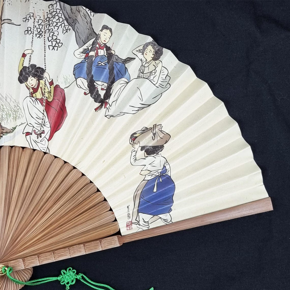 Dano Day Korean Art Hand Fan, Traditional Folk Painting Shin Yun-bok ...
