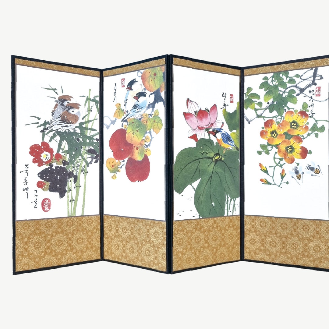 Hwajodo Spring Flower and Bird Folding Screen, Tabletop Korean Painting ...