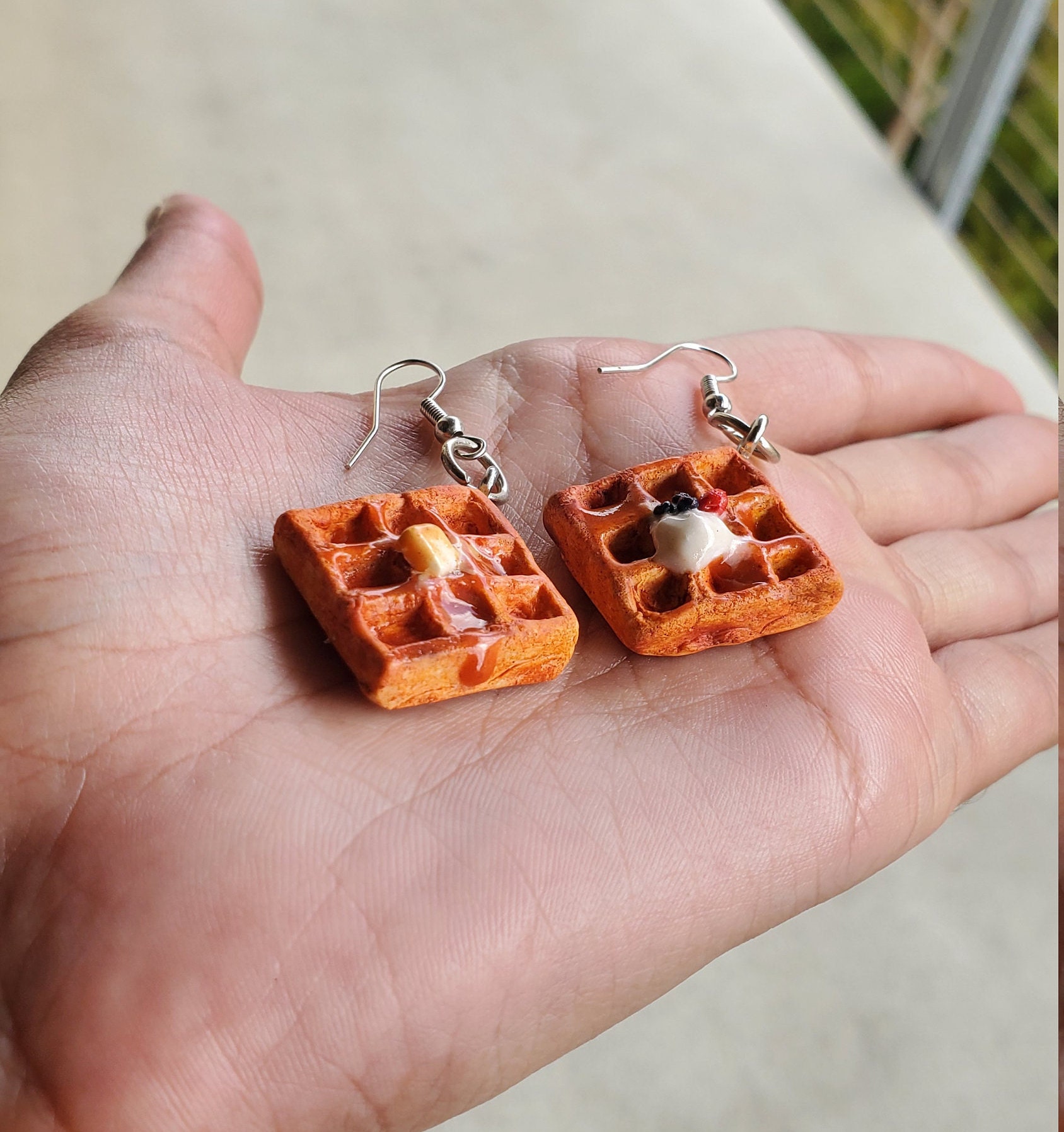 Mini Waffle Keychains Jacket Backpack Pins Earrings Realistic Polymer ...
