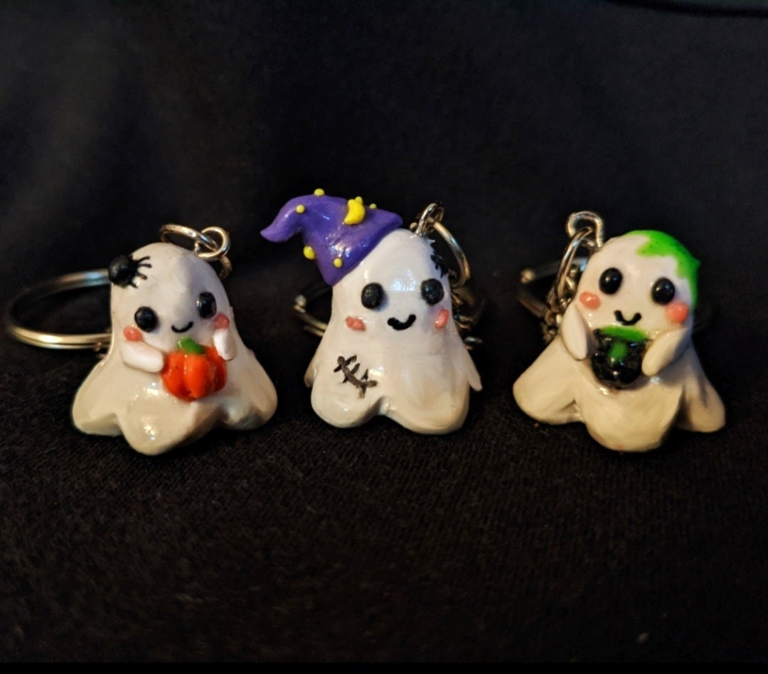 Halloween Collection Mini Ghost Charms Keychain Miniature Polymer Clay ...