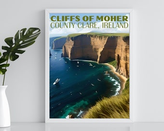 Ireland Cliffs of Moher Vintage Travel Poster - Etsy