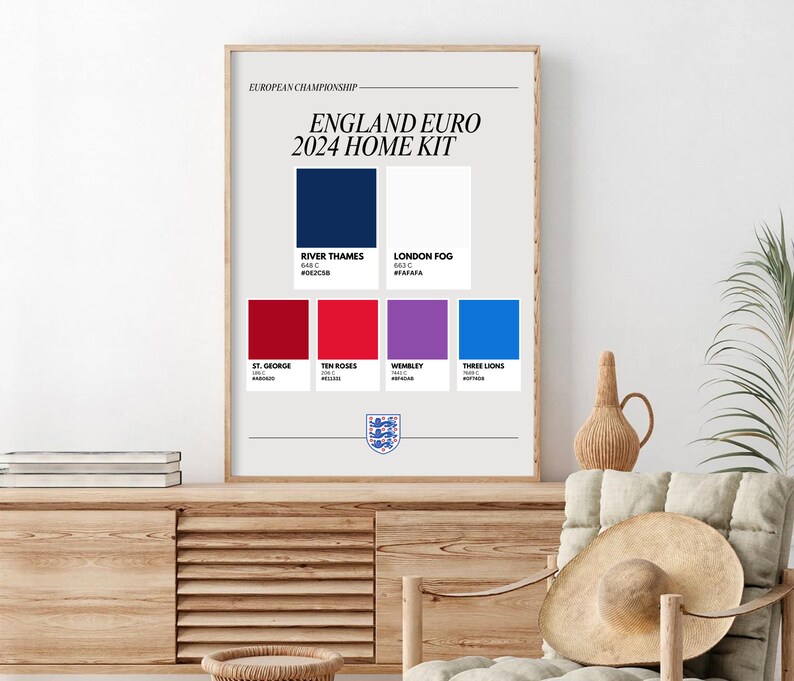 EURO 2024 England Home Jersey Color Swatches Poster, England Soccer ...