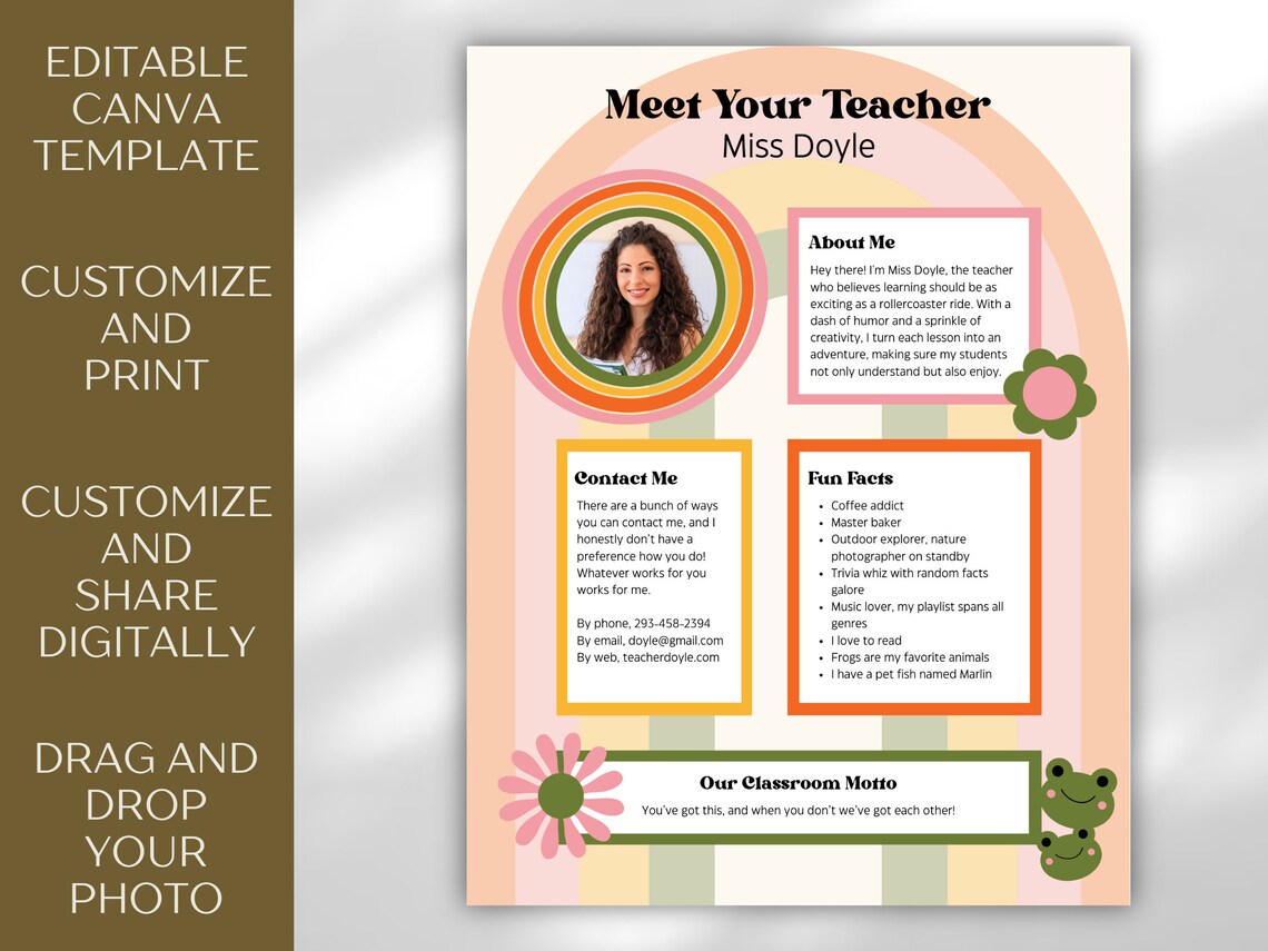 Miss Carlton Meet Your Teacher Template, Boho Rainbow Design, Printable ...