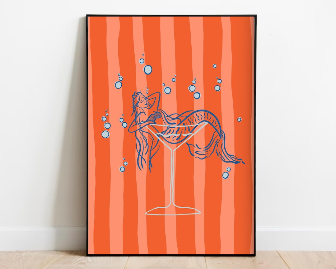 Mermaid Martini Print, Cocktail Art, Martini Print, Mermaid Print ...