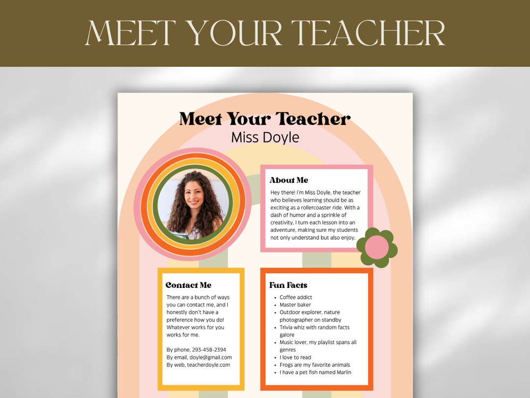 Miss Carlton Meet Your Teacher Template, Boho Rainbow Design, Printable ...