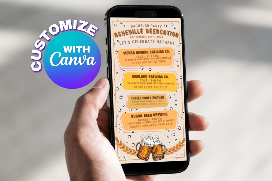 Digital Brewery Tour Itinerary Template, Bachelor Party Itinerary, Guys Trip Schedule ...