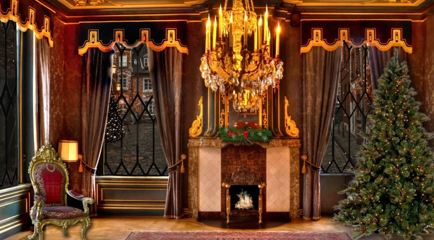 Zoom Animated Background Red Room With Reindeer Lose in the Square - Etsy