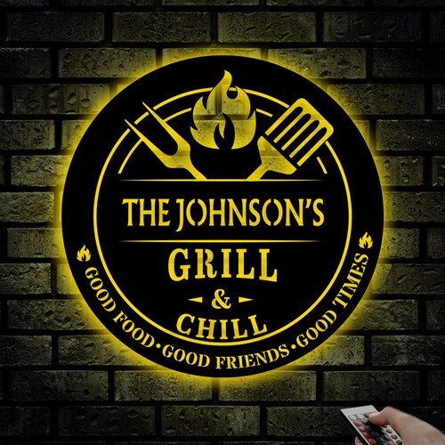 Personalized LED Bar and Grill Metal Sign / Light up Wall - Etsy