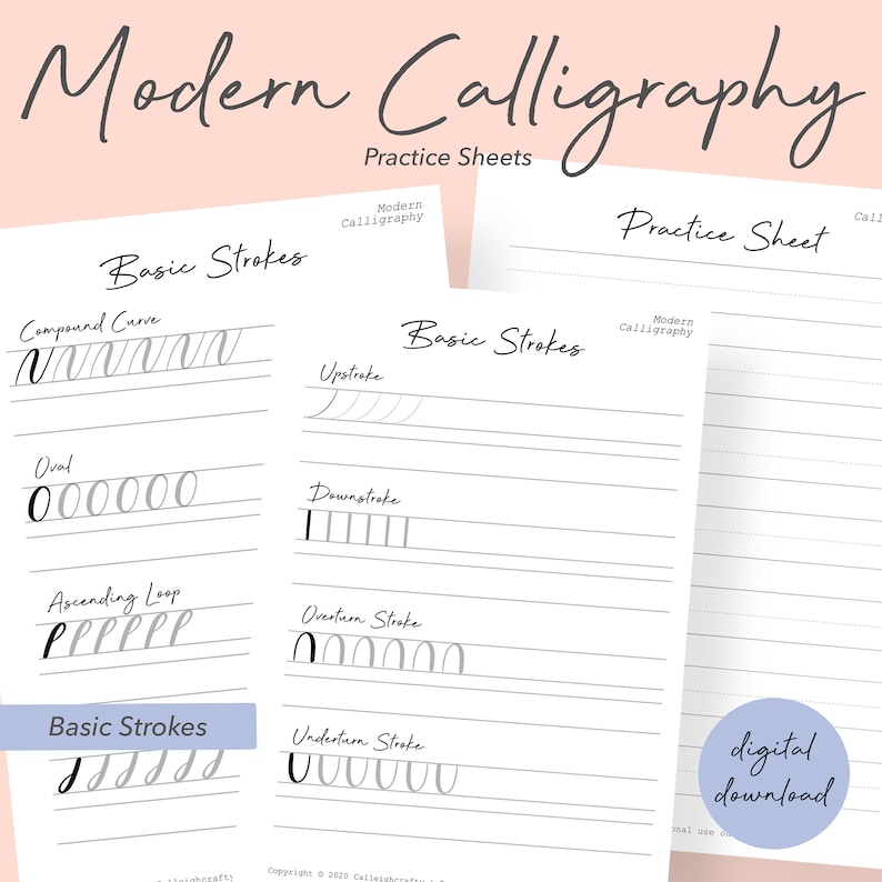 Calligraphy Practice Sheets | Brush Lettering | Basic Strokes ...