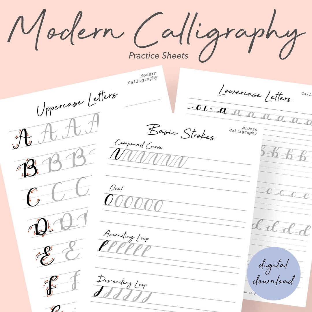 Calligraphy Practice Sheets | Brush Lettering | Basic Strokes ...