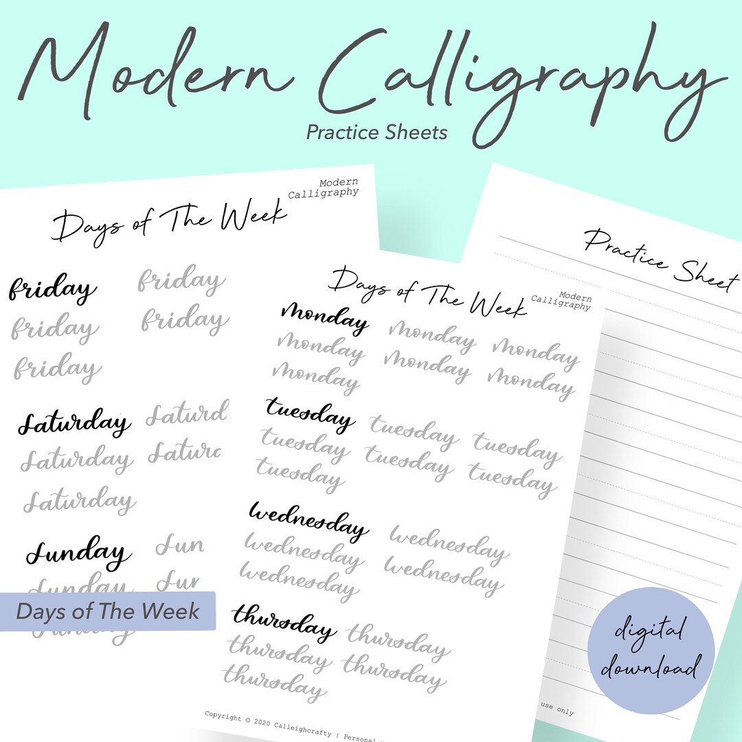 BUJO Months | Days of the Week Practice Sheets | Brush Lettering ...