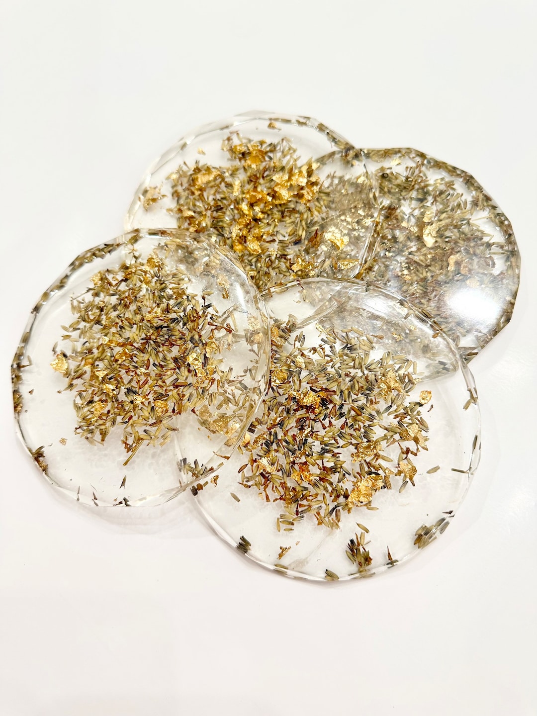 Drink Coasters With Dried Lavender and Gold Flakes, Diamond Edged ...