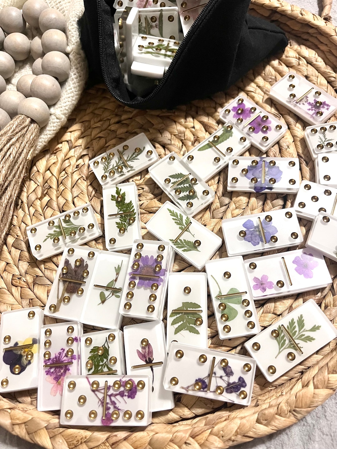 Double 6,9, or 12 Domino Sets Made With Dried Flowers, Family Game ...