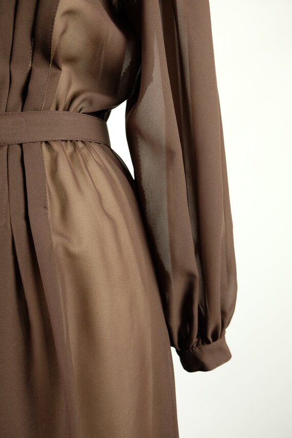 1970s Chocolate Brown Sheer Pleated Dress - Gem