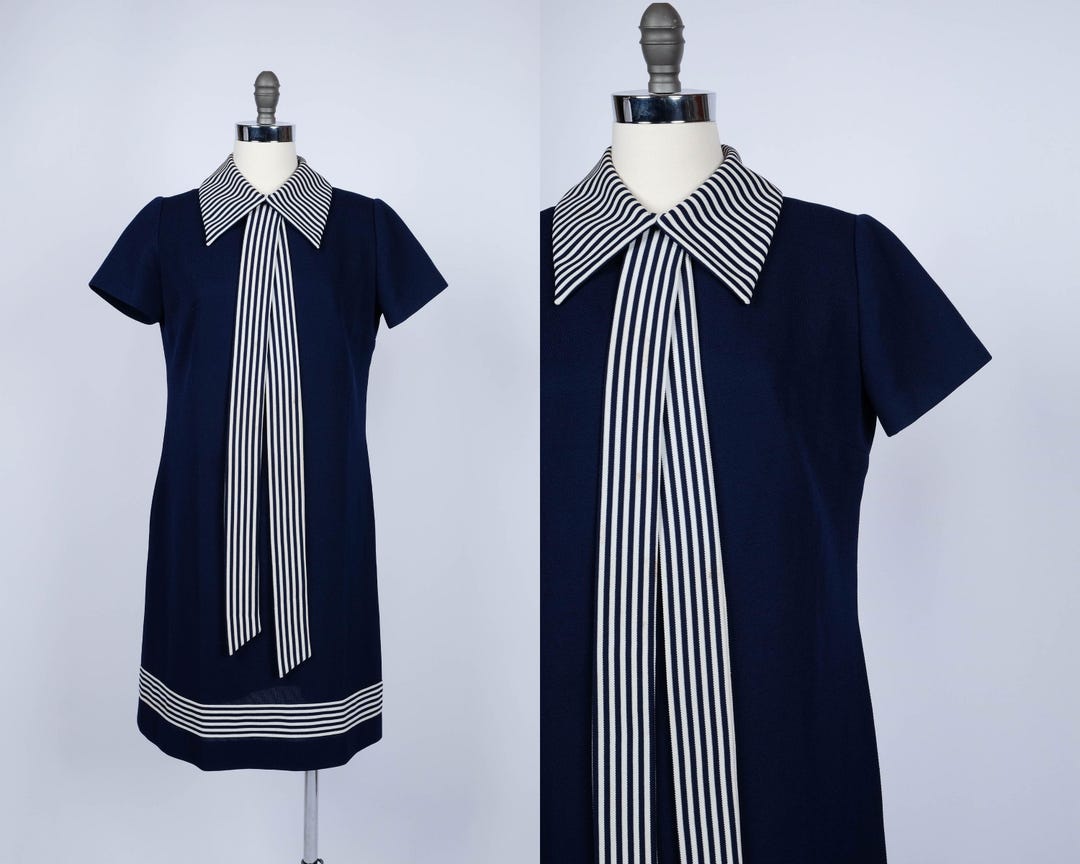 1960s Andrea Gayle Navy and White Striped Mod Dress - Etsy