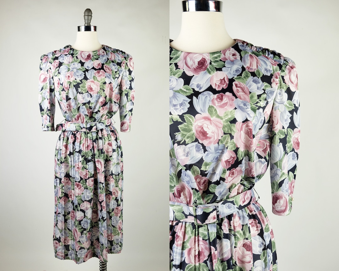 Late 1970s MCS Ltd. Watercolor Floral Half Sleeve Dress - Etsy