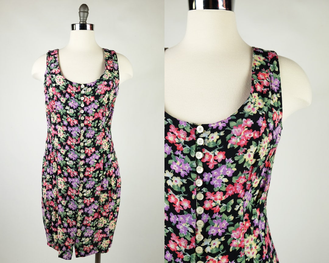 1990s Jonathan Martin Sleeveless Floral Mini Dress - Etsy