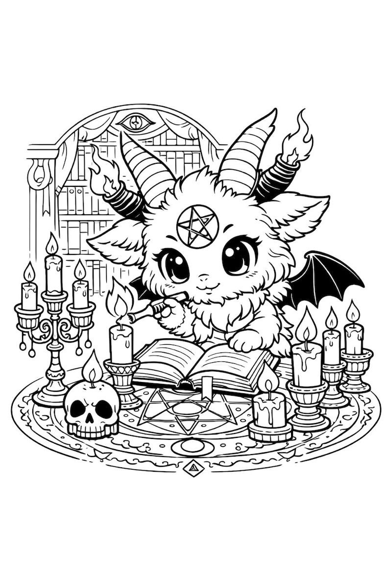 The Cozy Baphomet's Bibliophile Coloring Book | Cute Gothic Coloring ...