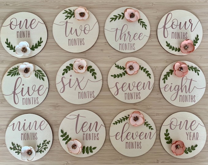 Baby Milestones, Wooden Milestone Discs, Monthly Milestone Markers ...