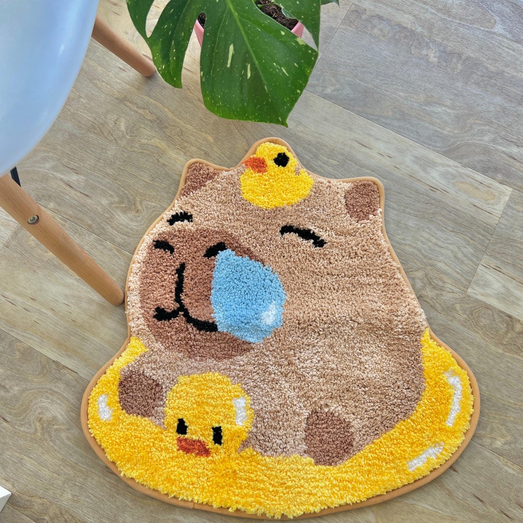 Capybara Tufted Rug: Non-slip Microfiber Bath Mat - Etsy