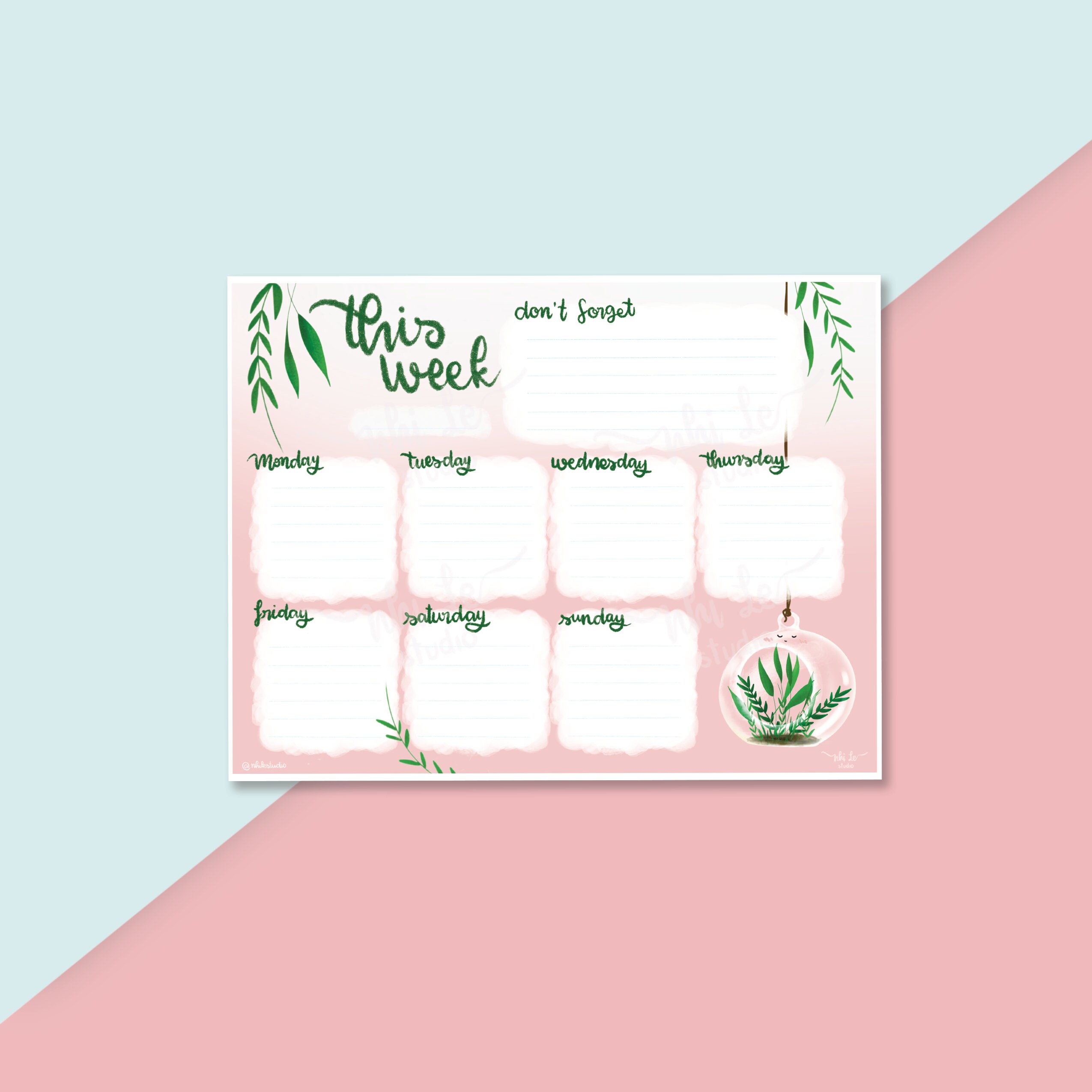 Weekly Planner Printable Plant Theme Plant Theme Instant - Etsy
