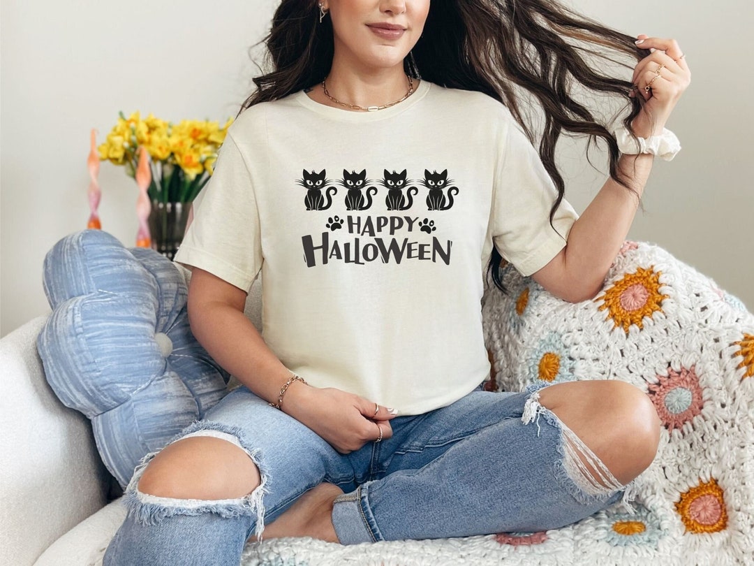 Black Cat Halloween Shirt, Black Cat, Gift for Halloween, Gift for Cat ...