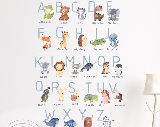 Alphabet Wall Decal, Animals Alphabet Wall Sticker, Letters Wall Decal ...