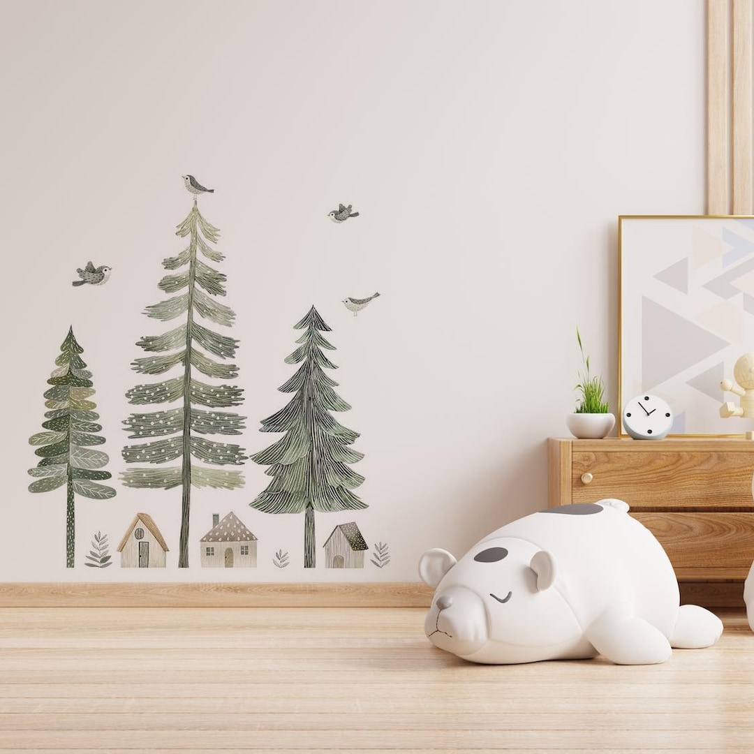 Watercolor Pine Tree Wall Decals,forest Nursery Wall Stickers ...