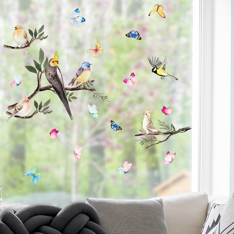 Window Decalsflower and Bird Static Cling Window - Etsy