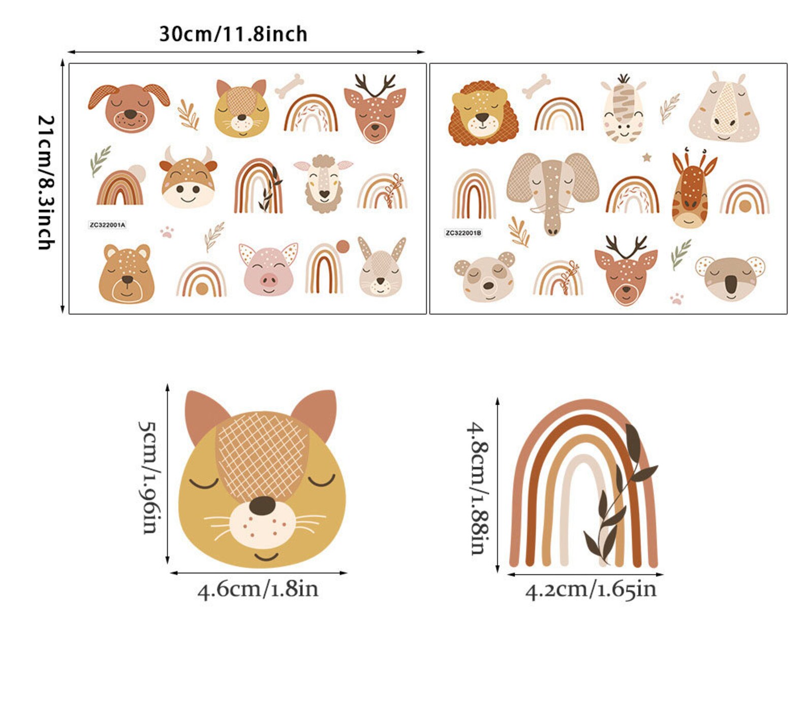 Cartoon Cute Animal Head & Rainbow Wall Stickers for Nursery - Etsy