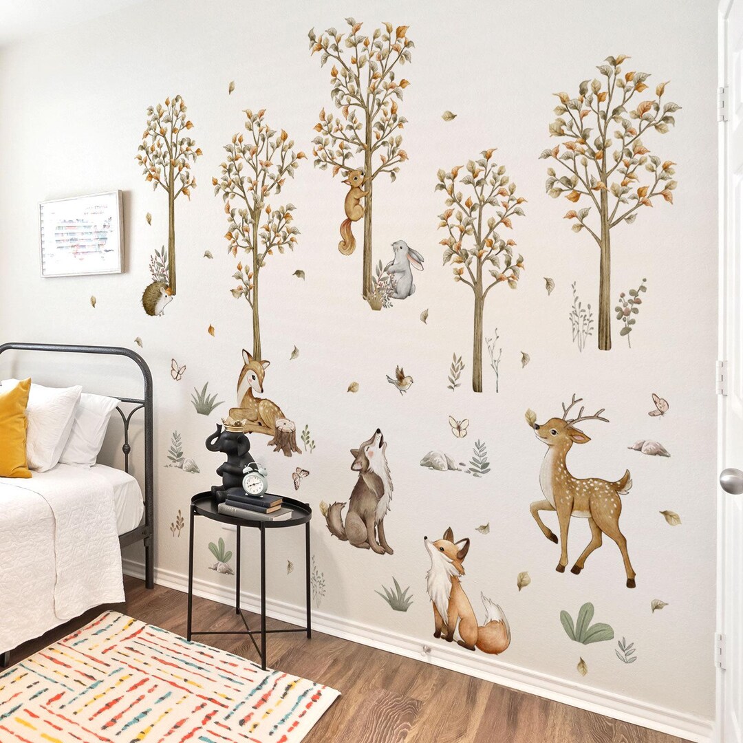Forest Animals Wall Decals for Kids Nursery, Woodland Peel and Stick ...