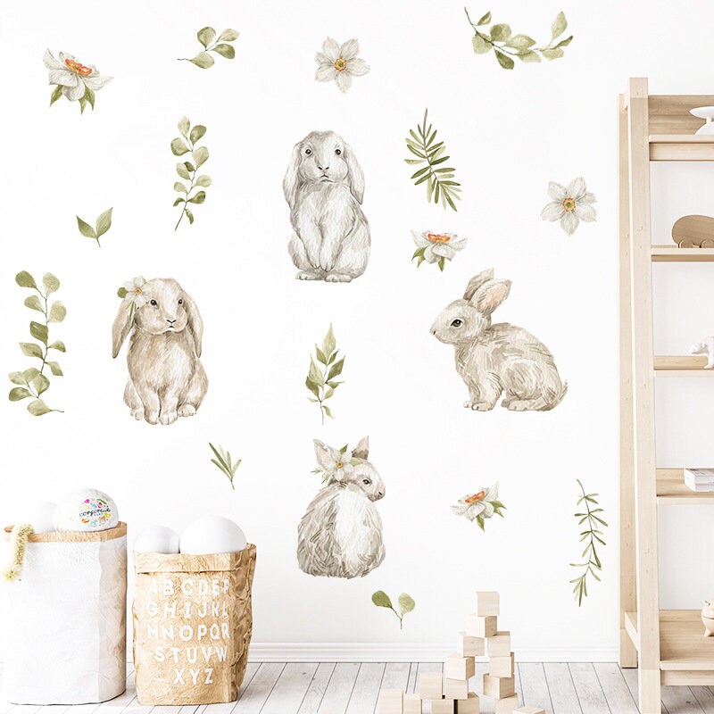 Bunny Kit Wall Decalcartoon Rabbit Nursery Wall - Etsy