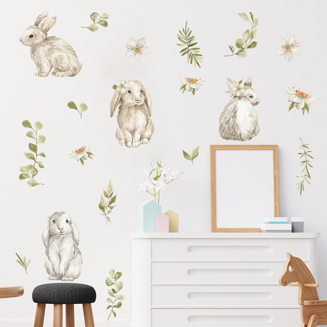 Bunny Kit Wall Decalcartoon Rabbit Nursery Wall - Etsy