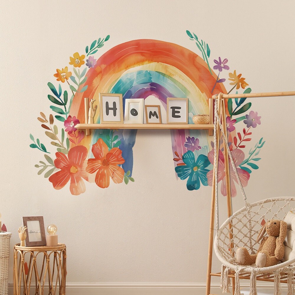 Watercolor Floral Rainbow Wall Decal: Boho Nursery Decor - Etsy