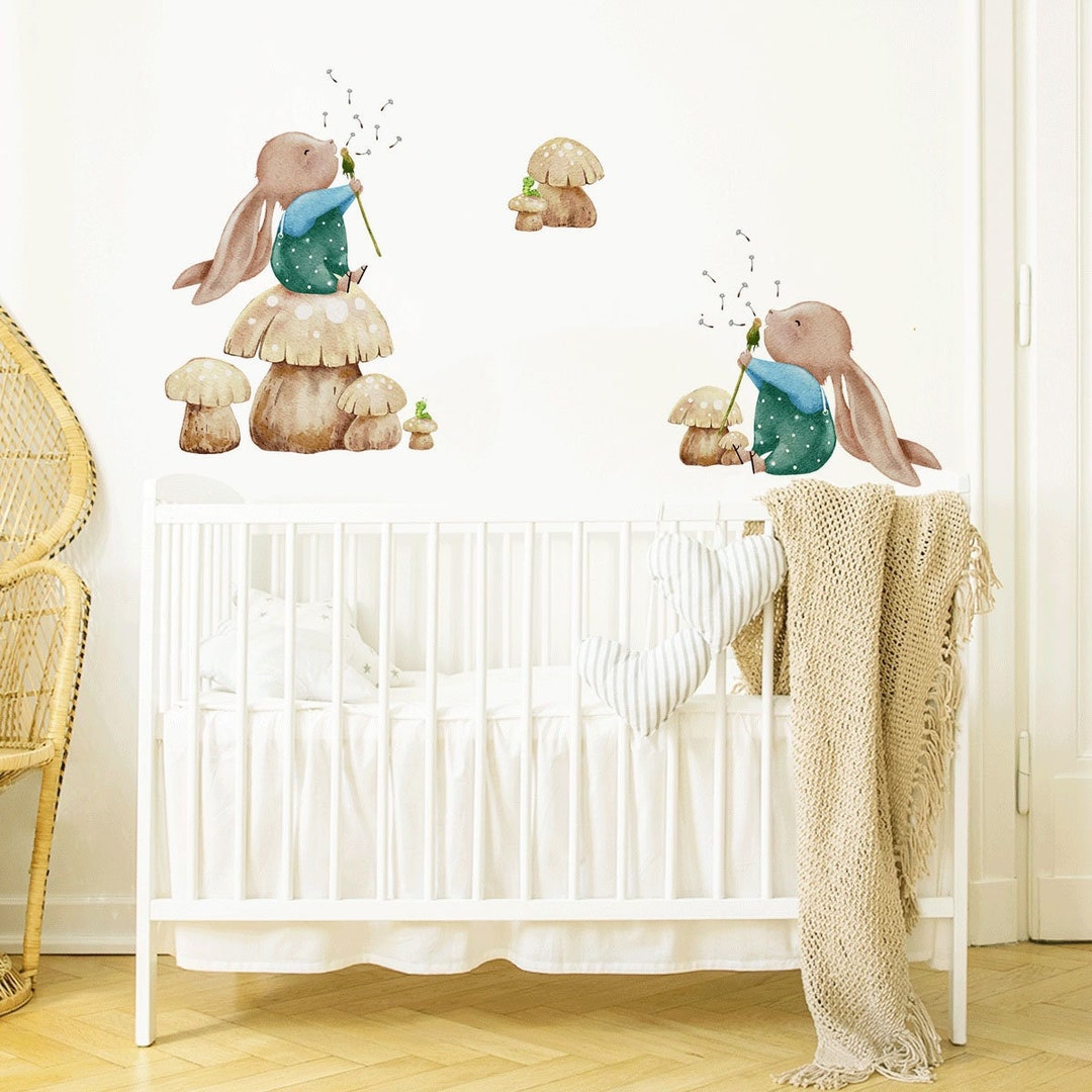 Cute Rabbit Wall Decal for Nursery Decor, Children's Bedroom Wall ...